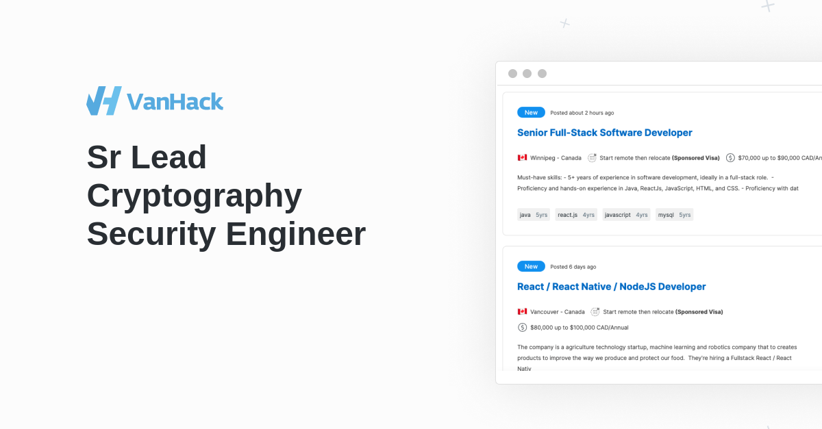 Sr Lead Cryptography Security Engineer - VanHack